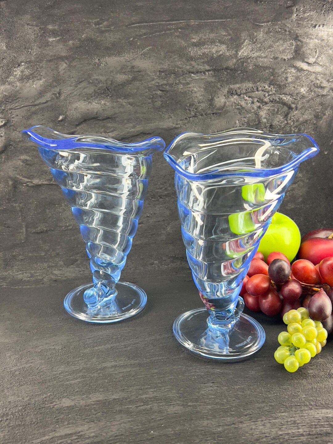 2pcs • Vintage Bormioli Rocco Blue Shell Glasses, 1990s Italian Shell ...