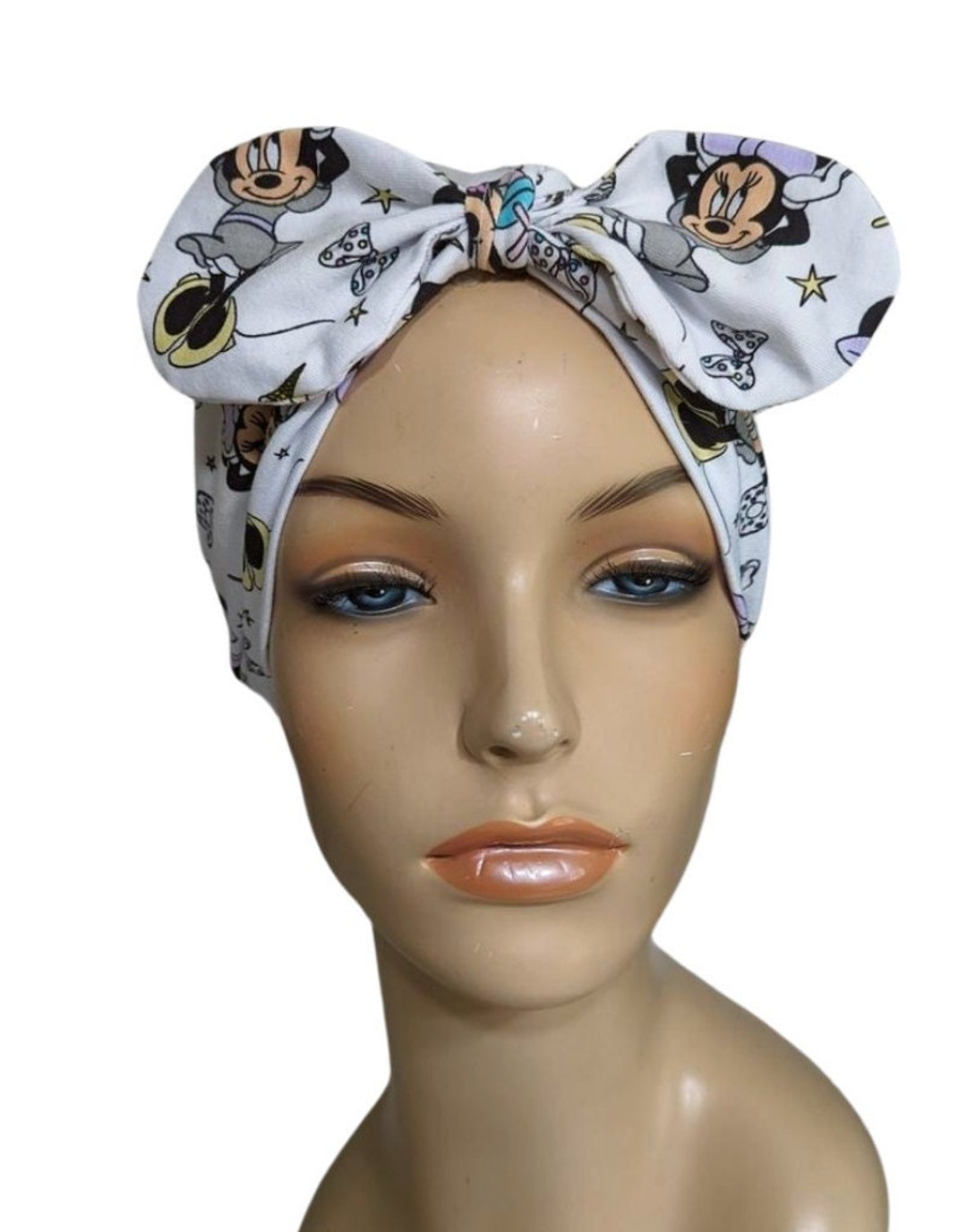 Minnie Relaxing in Purple Womens Stretch Turban W Bow Cancer Hat ...