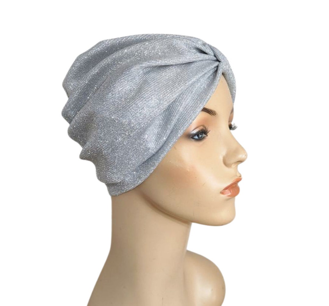 Chemo Hat Silver Sparkle Turban, Snood, Womens Hat Cancer Hat Alopecia ...