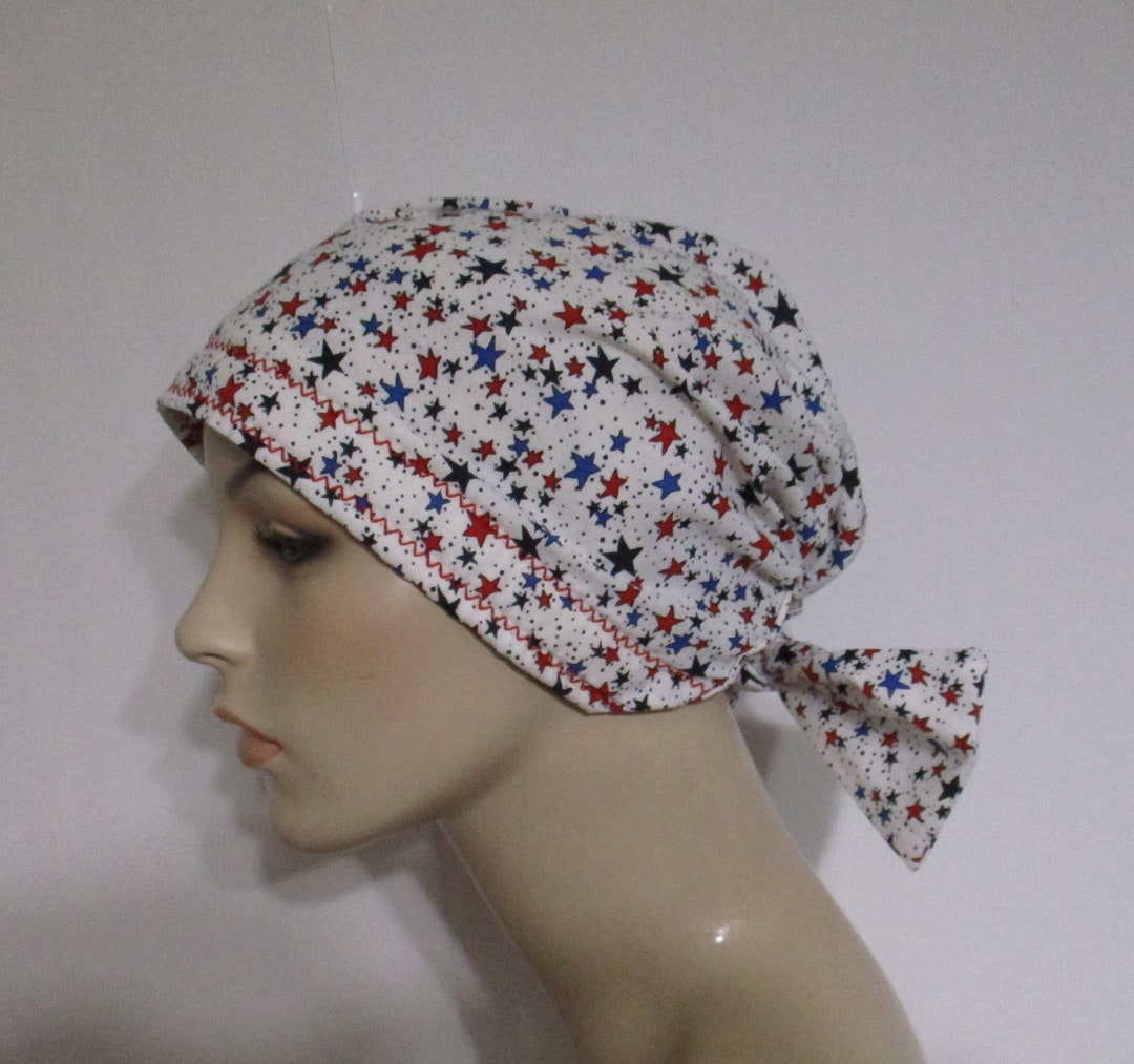 Scrub Cap Chemo Cap Red White Blue Stars Chemo Hat, Turban, Hair ...
