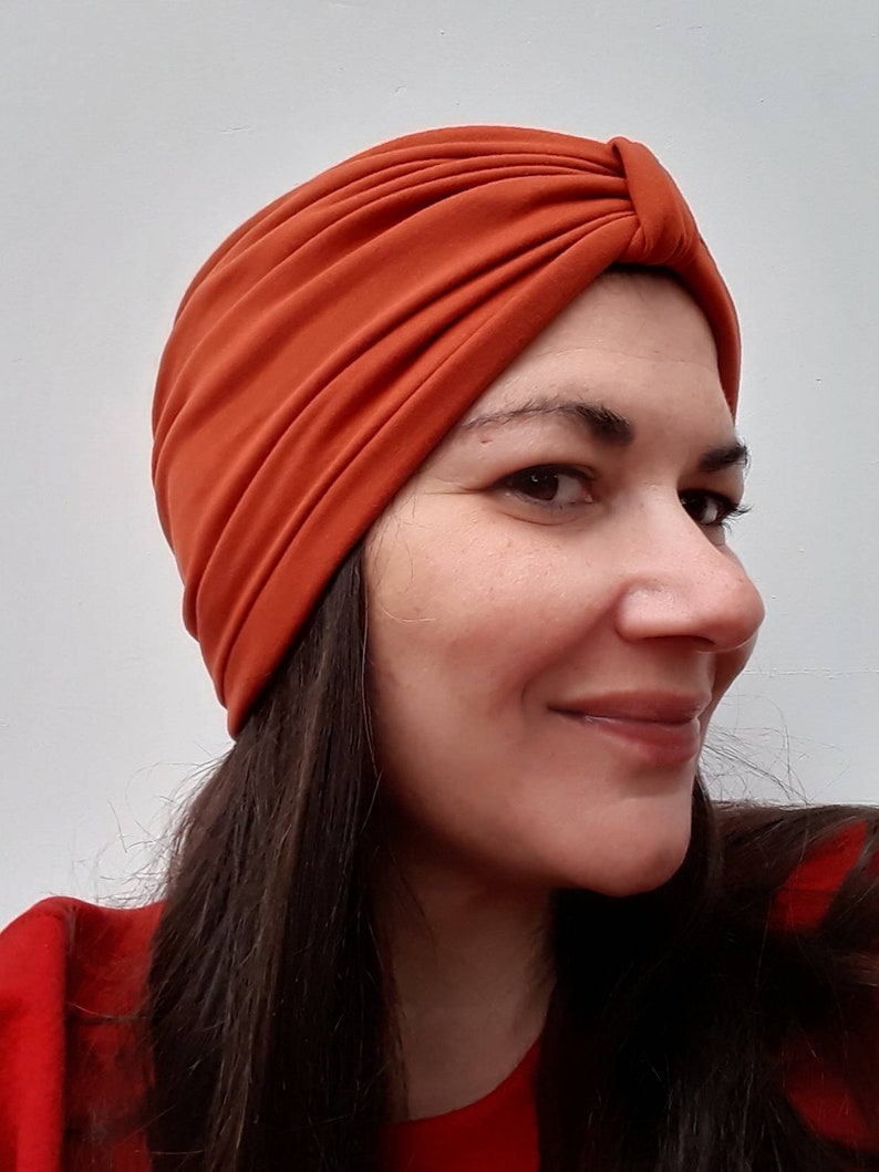 Chemo Hat Orange Rust Knit Turban Snood Womens Hat Cancer | Etsy