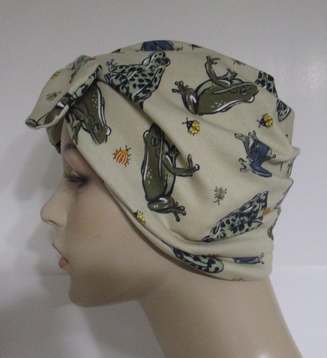 FROGS Cotton Stretch Turban W/bow Chemo Hat Cancer Turban - Etsy