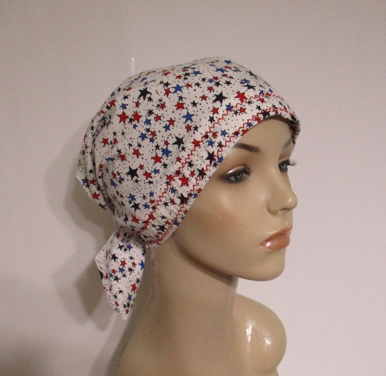 Scrub Cap Chemo Cap Red White Blue Stars Chemo Hat Turban | Etsy