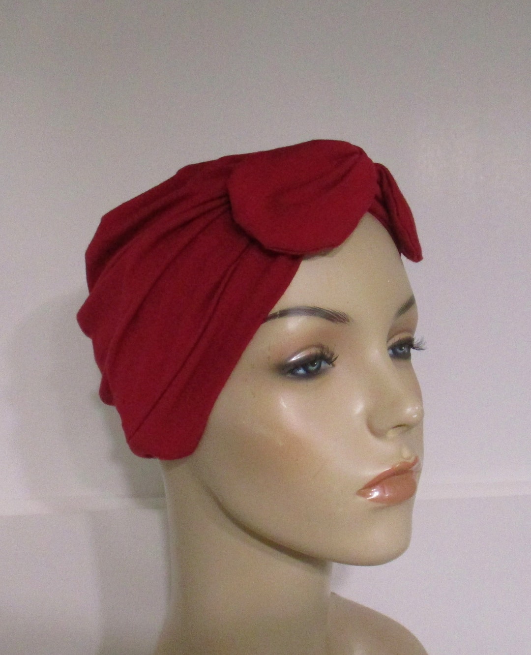 Dk Red W Bow Cotton Stretch Chemo Hat, Cancer Turban Womens Hat ...