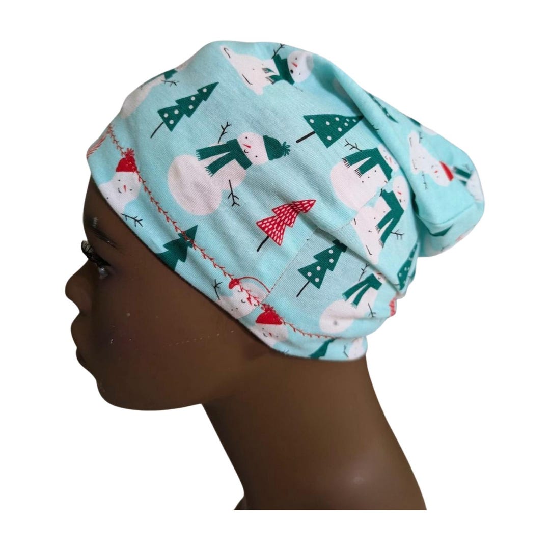 Women's Chemo Hat Slouch Beanie Christmas Snow People Alopecia Gift for ...