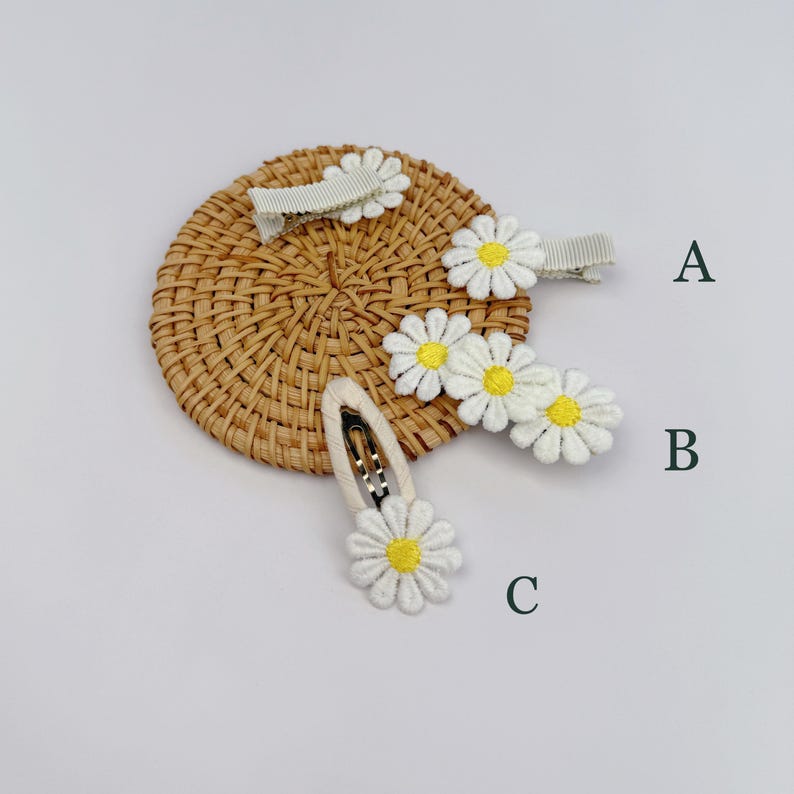 Conjunto de pinzas para el cabello con margaritas bordadas: Accesorios ...