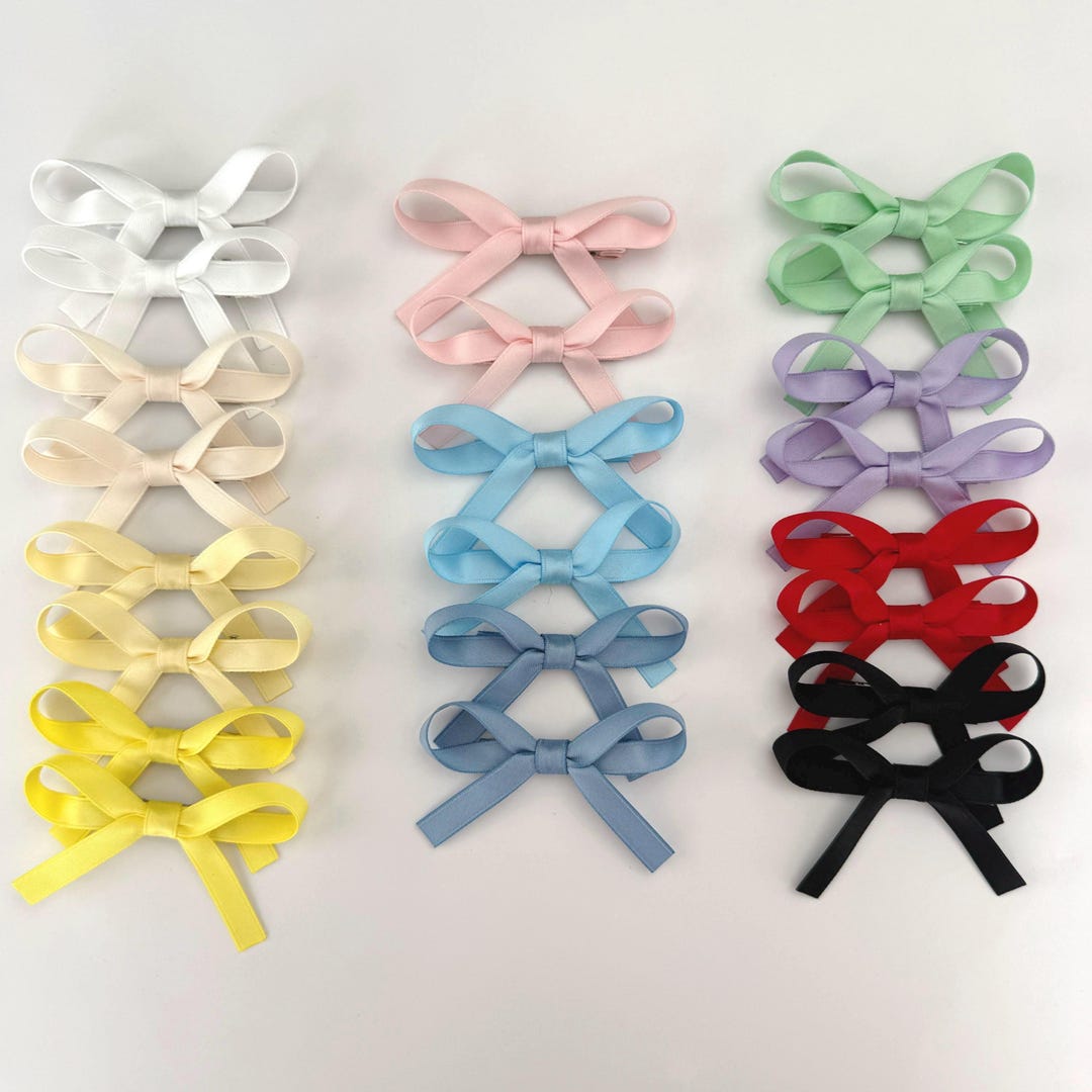 Matte Satin Ribbon Bow Hair Clip Set: Handmade Alligator Clips - Etsy