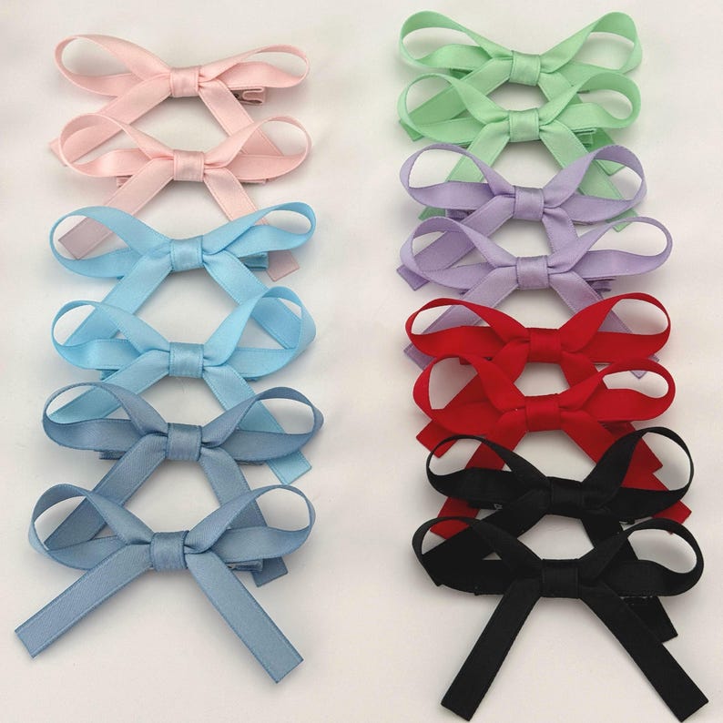 Matte Satin Ribbon Bow Hair Clip Set: Handmade Alligator Clips - Etsy