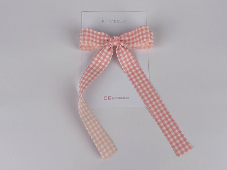 Gingham Long Bow, Long Tail Bow, Scallop Bow, Hair Bows for Girl, Bow ...