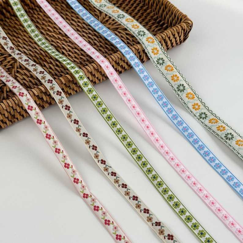 Floral Embroidered Jacquard Ribbon Trim - 1cm Vintage Boho Sewing ...