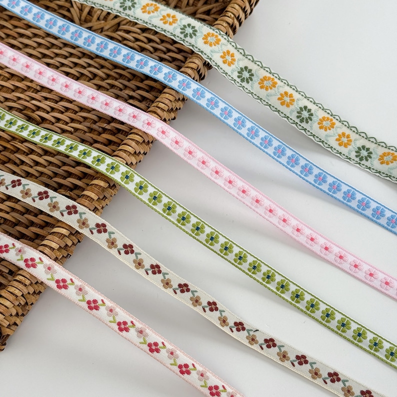 Floral Embroidered Jacquard Ribbon Trim - 1cm Vintage Boho Sewing ...