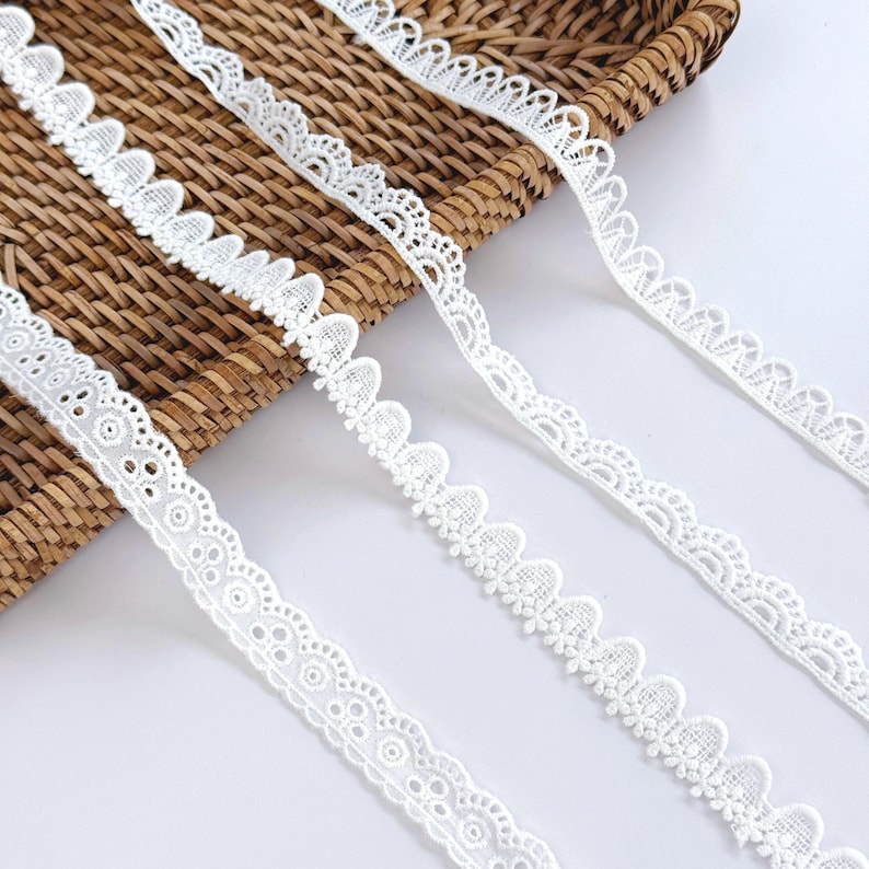 White Scalloped Eyelet Lace Trim, Cotton Embroidered Ribbon by Yard - Etsy