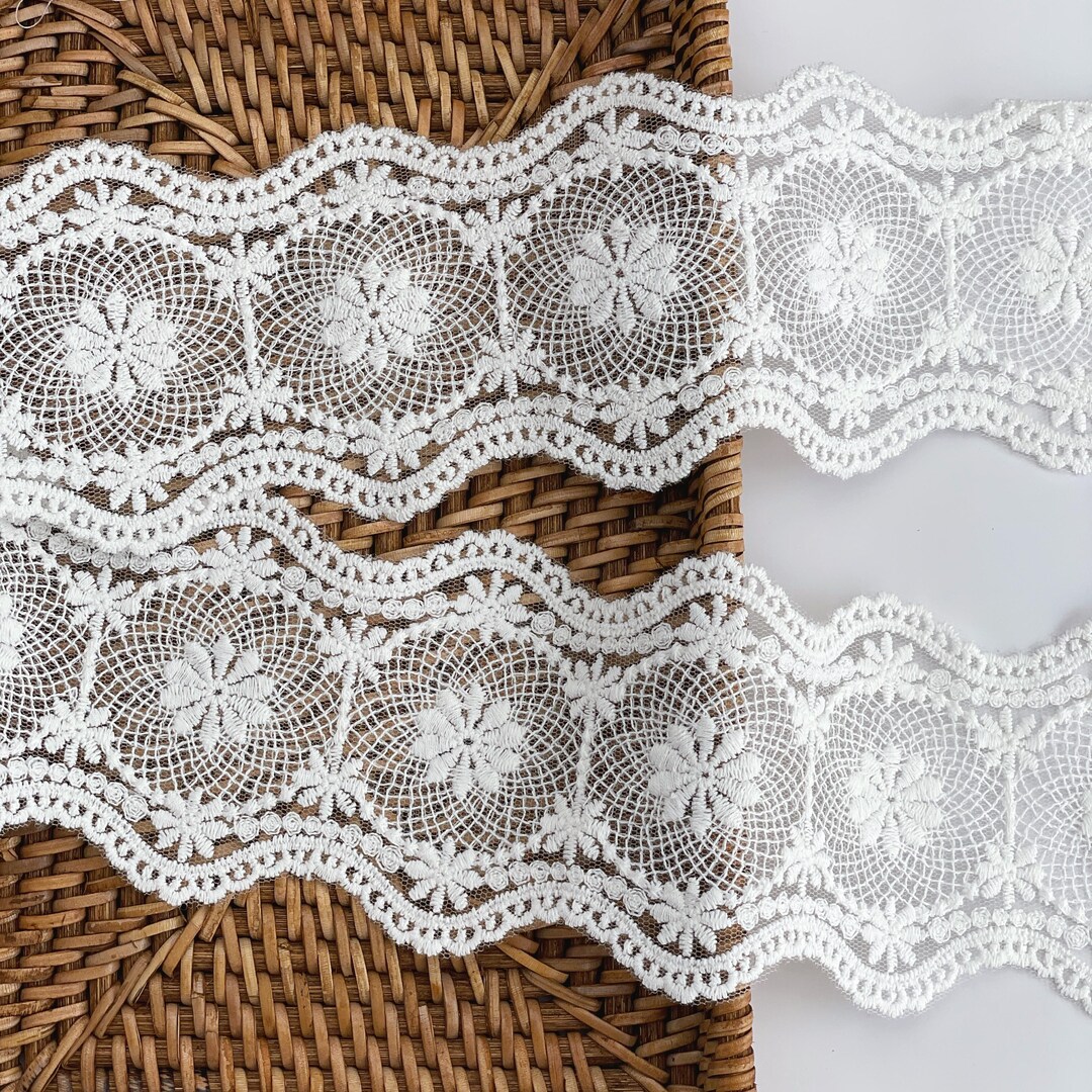White Floral Cotton Lace Trim: Vintage Embroidered Sewing Décor (3.25 ...
