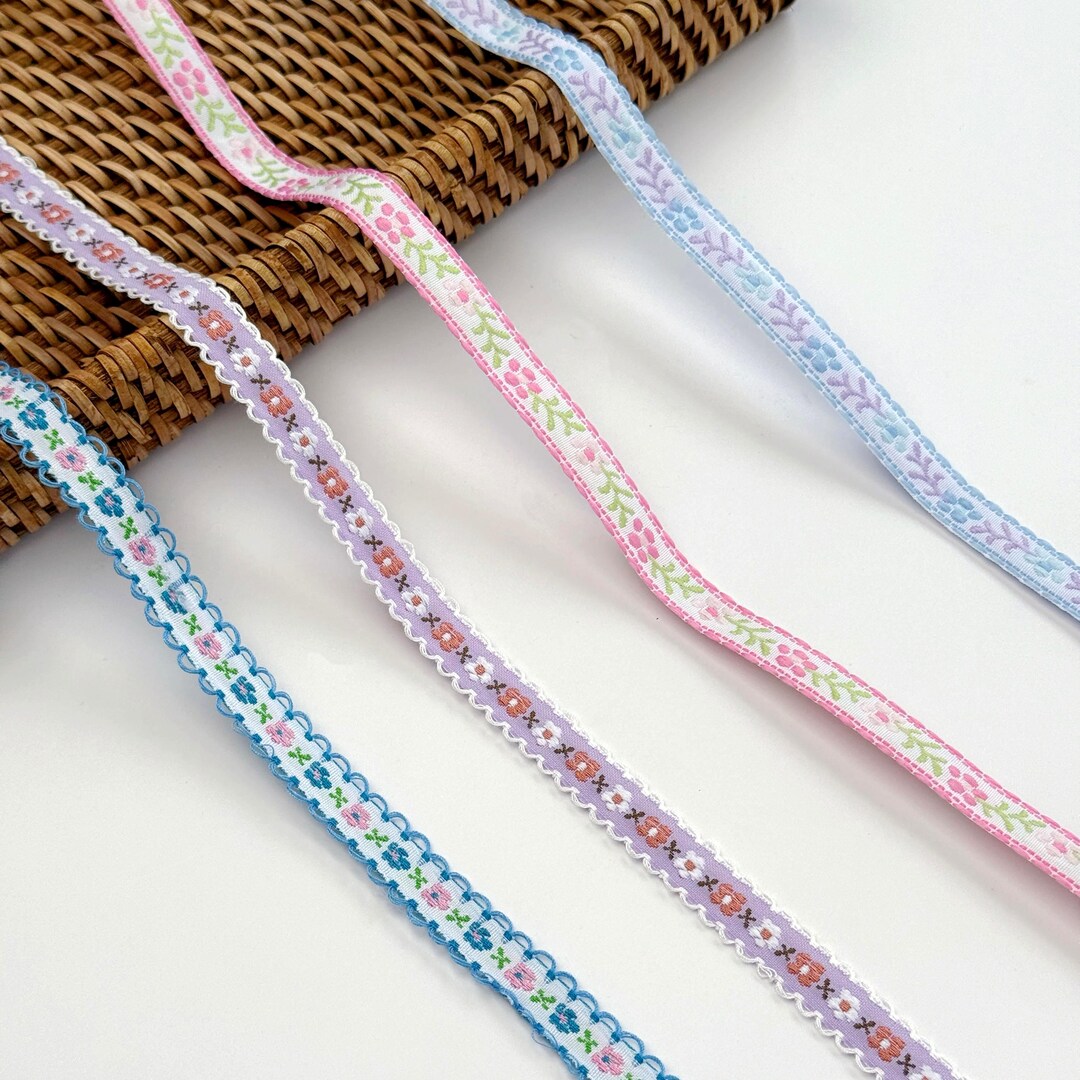 Floral Embroidered Jacquard Ribbon Trim: Vintage Style, 0.4