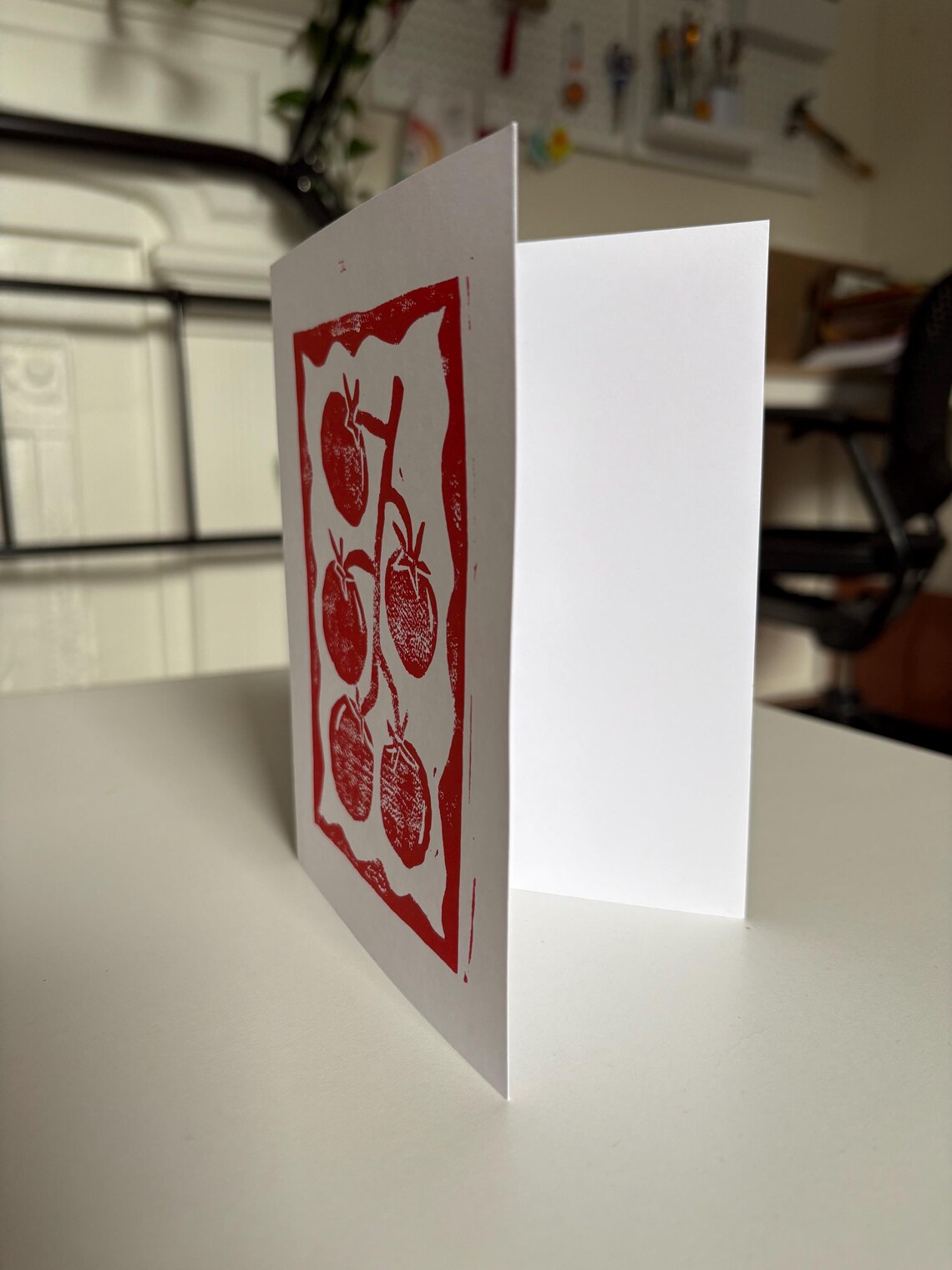 3-pack Handmade Tomato Block Print Greeting Card – Rustic Vegetable Art ...