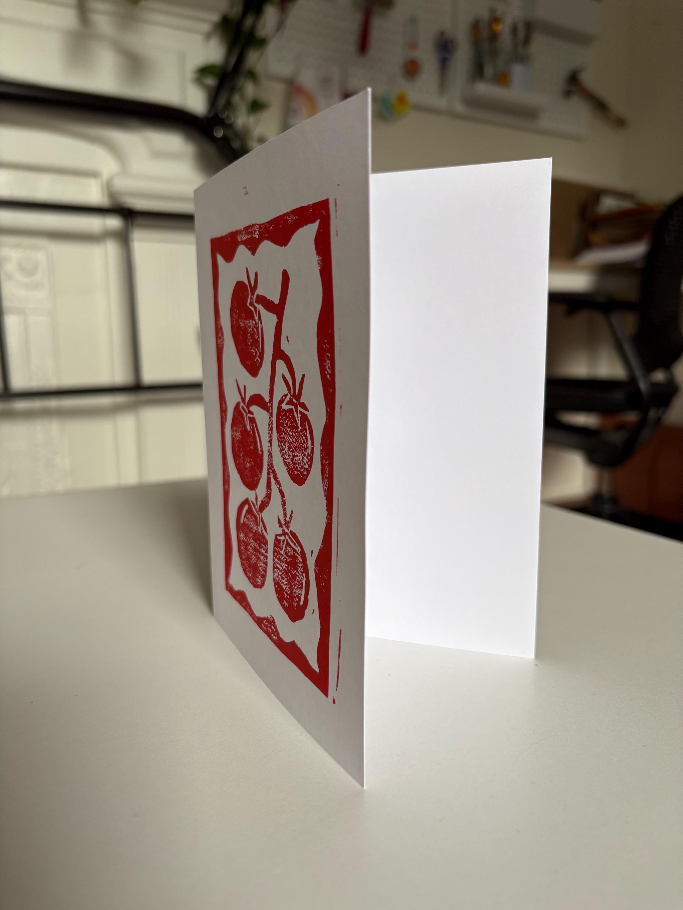 3-pack Handmade Tomato Block Print Greeting Card – Rustic Vegetable Art ...