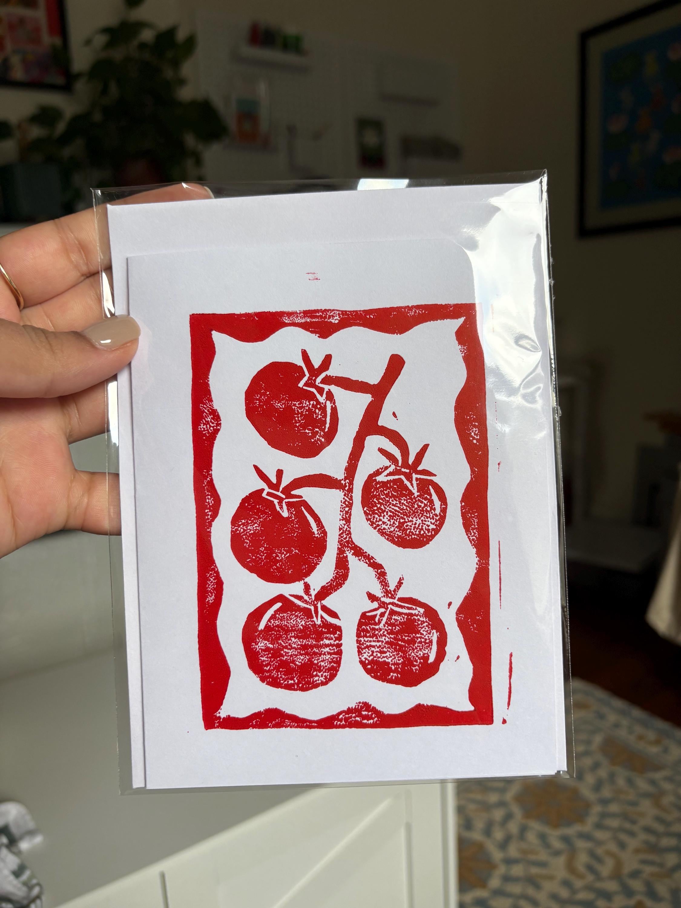 3-pack Handmade Tomato Block Print Greeting Card – Rustic Vegetable Art ...