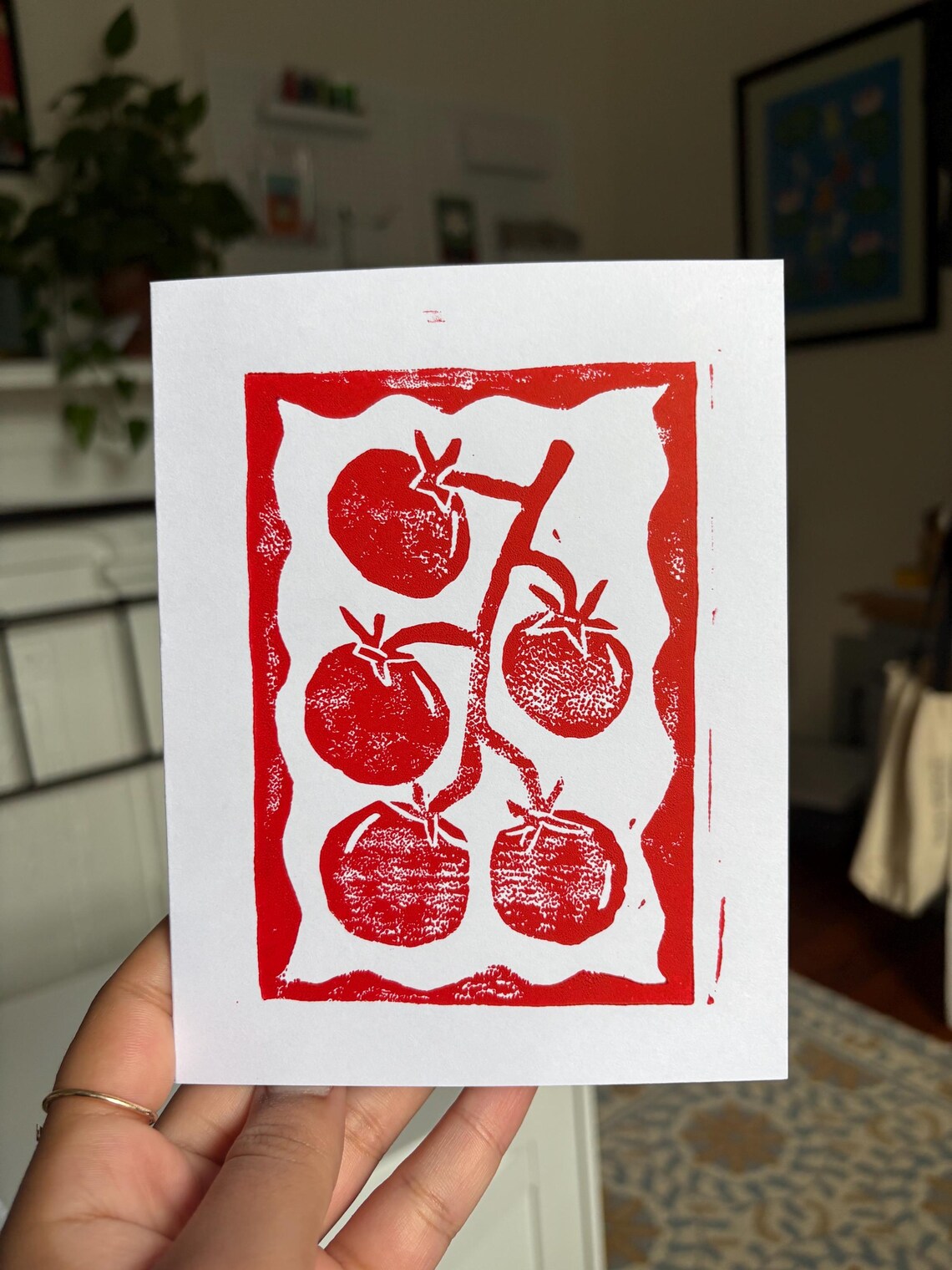 3-pack Handmade Tomato Block Print Greeting Card – Rustic Vegetable Art ...