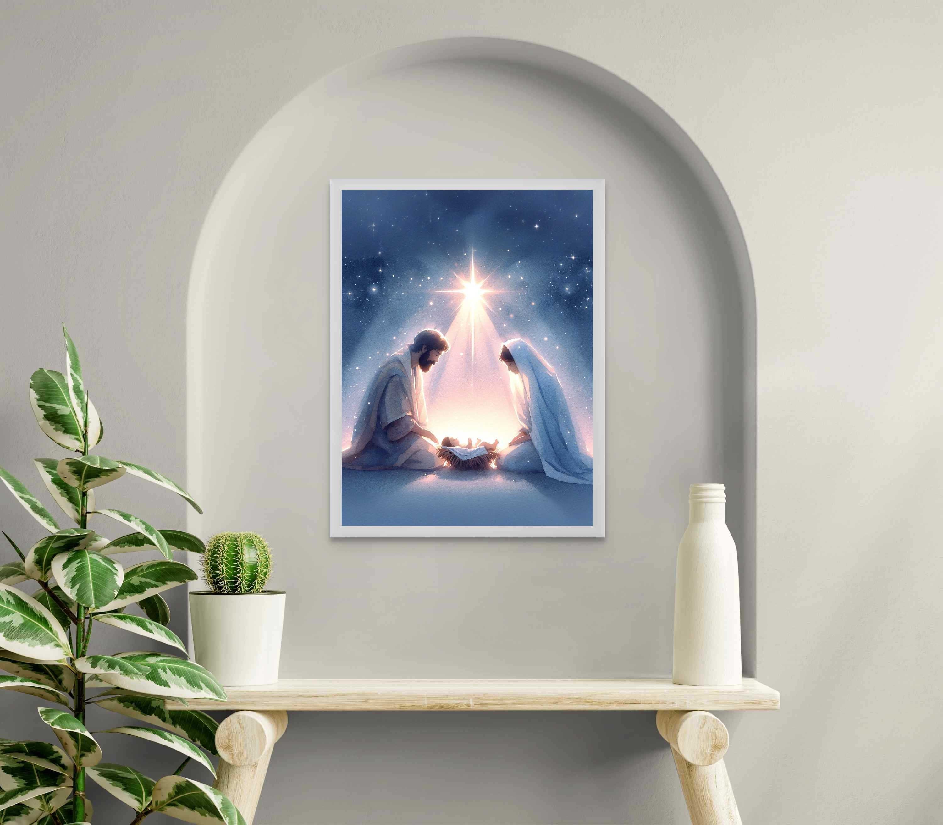 Nativity Painting, Birth of Jesus, Star of Bethlehem, Joseph Mary and ...