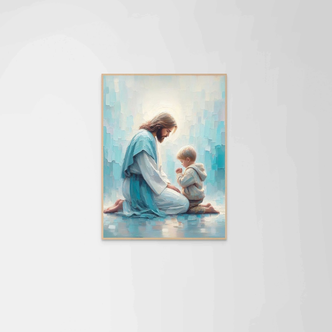 Jesus Praying With Little Boy, Christian Painting, Jesus With Children ...
