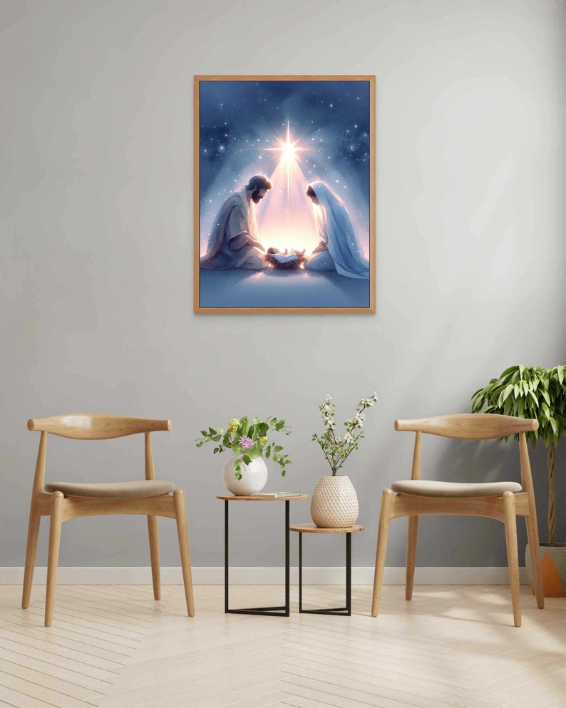 Nativity Painting, Birth of Jesus, Star of Bethlehem, Joseph Mary and ...