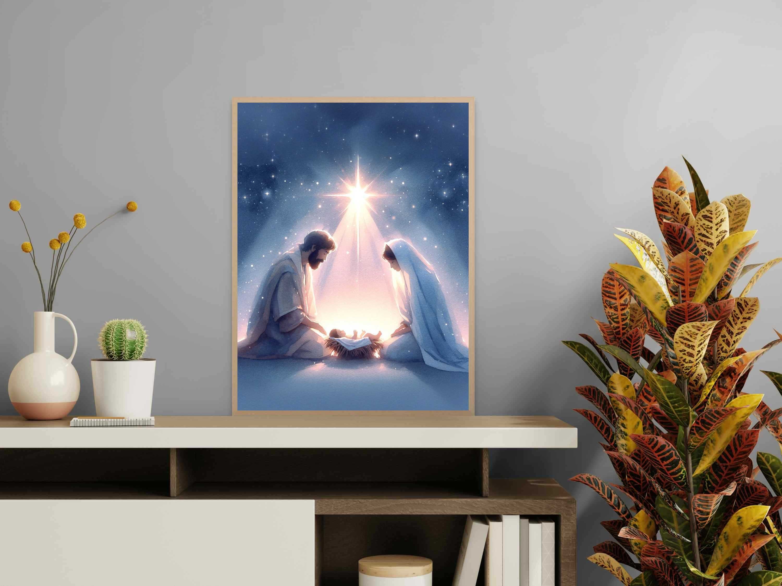 Nativity Painting, Birth of Jesus, Star of Bethlehem, Joseph Mary and ...