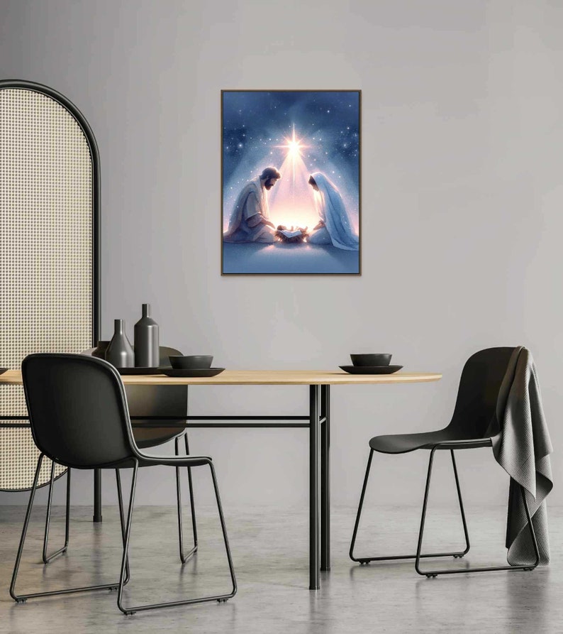 Nativity Painting, Birth of Jesus, Star of Bethlehem, Joseph Mary and ...