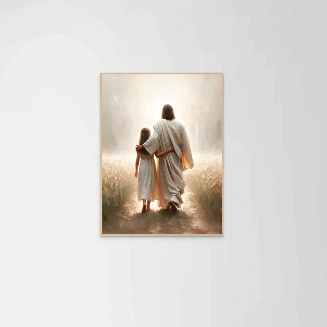A Divine Companion, Christian Wall Art, Jesus Waking With Girl, Jesus ...