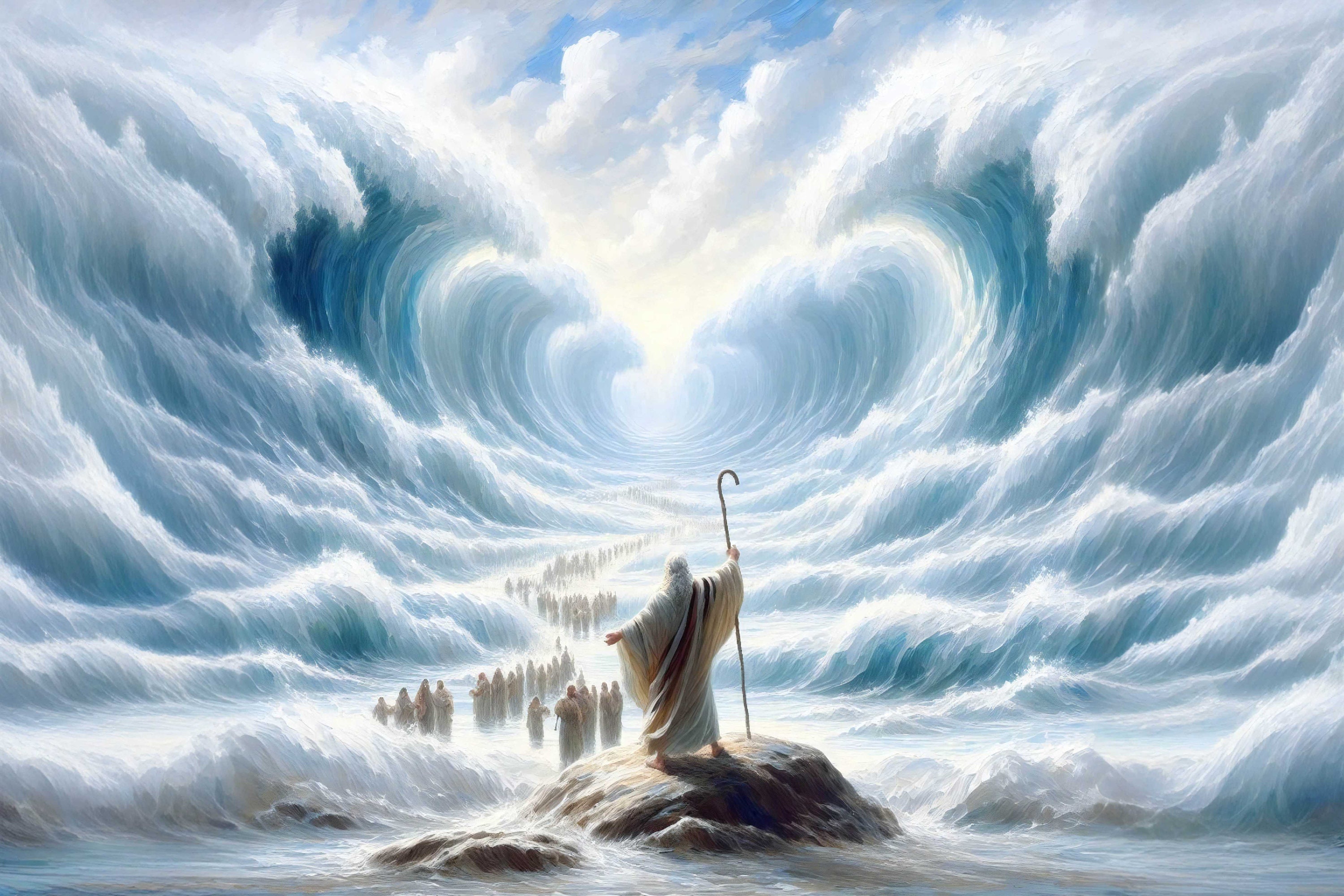Moses Parting the Red Sea, Christian Painting, Old Testament Art ...