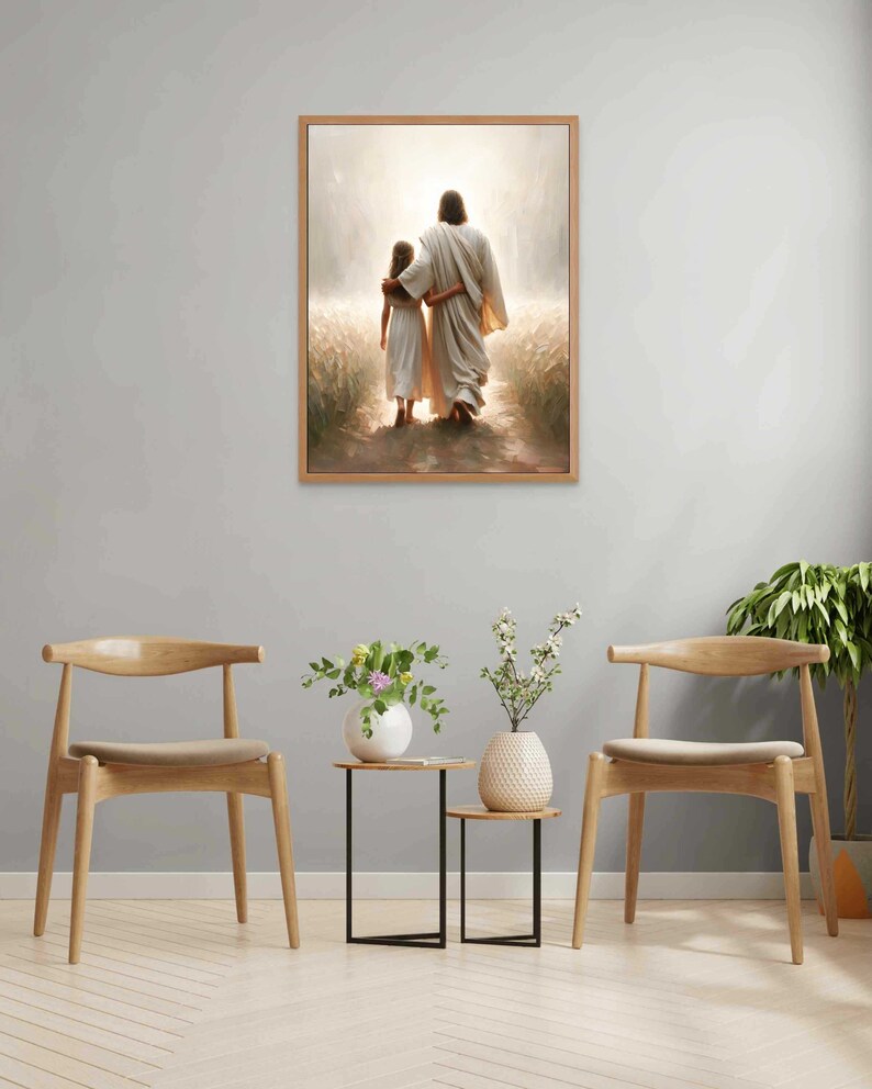 A Divine Companion, Christian Wall Art, Jesus Waking With Girl, Jesus ...