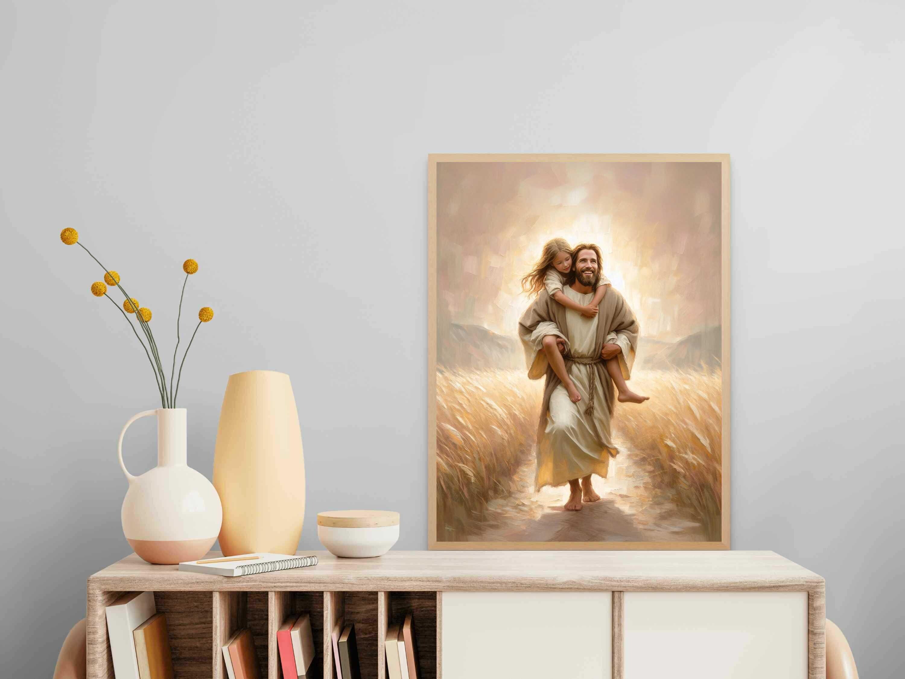 Happy Days With Him, Christian Wall Art, Jesus With Girl Art, Jesus ...