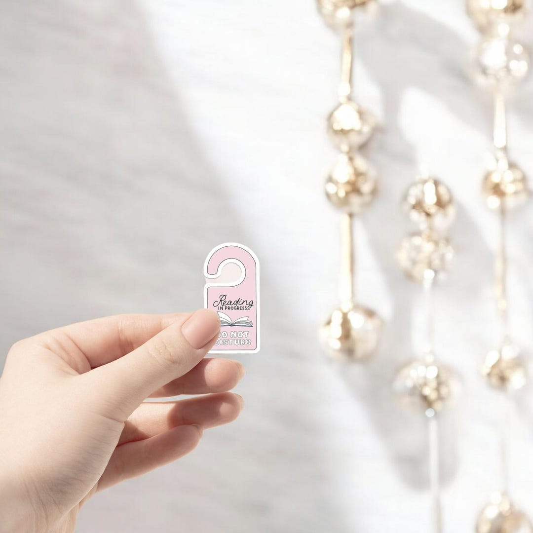 Cute Pink Reading in Progress Sticker, Small Door Hanger Sticker, Room ...