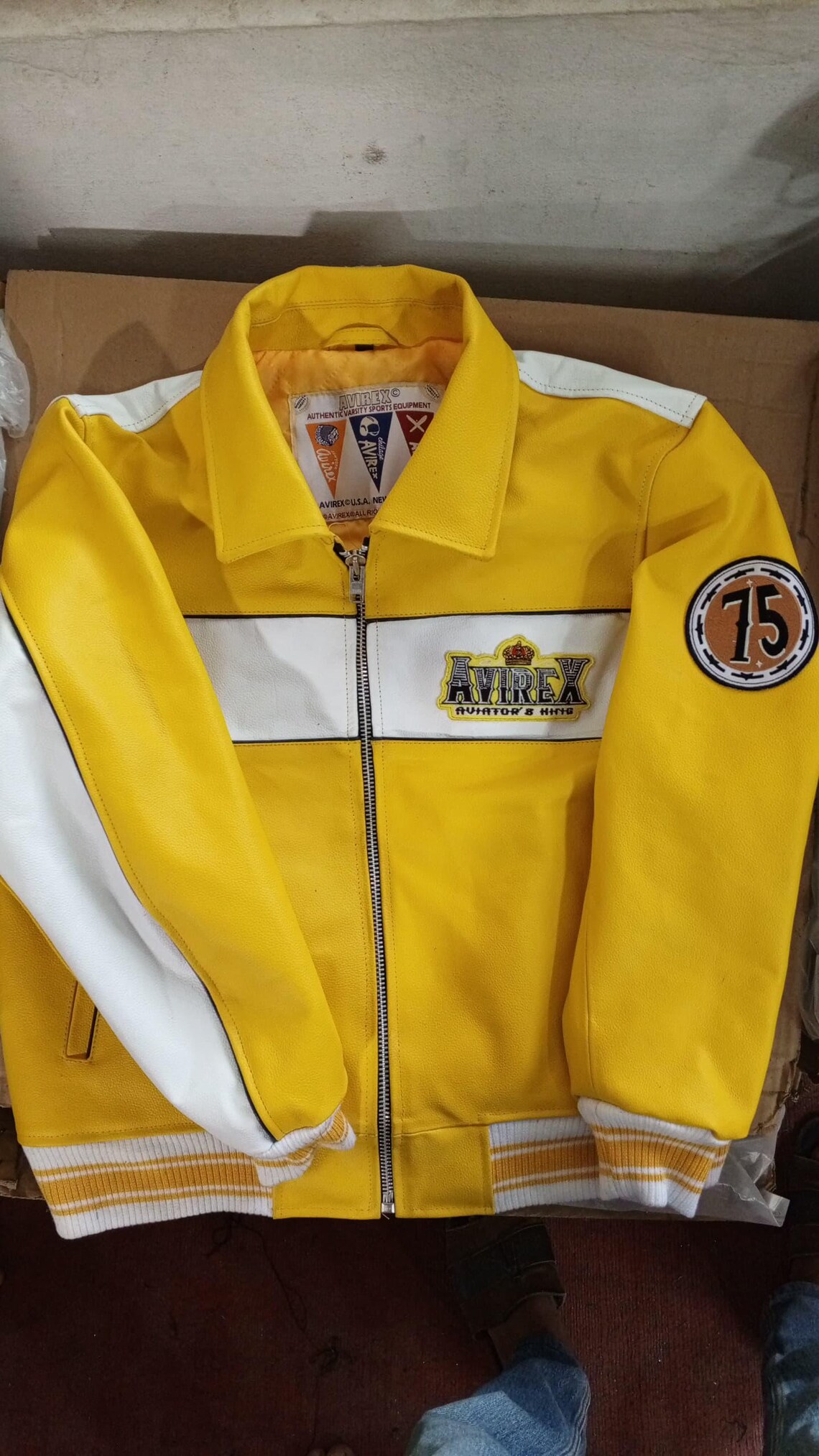 Avirex AVIATOR King 75 Bomber Jacket, Yellow Men's Cowhide Leather Jacket - Etsy