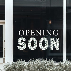 Opening Soon Sign Shop Window Decal - Eucalyptus Leaves Window Sticker ...