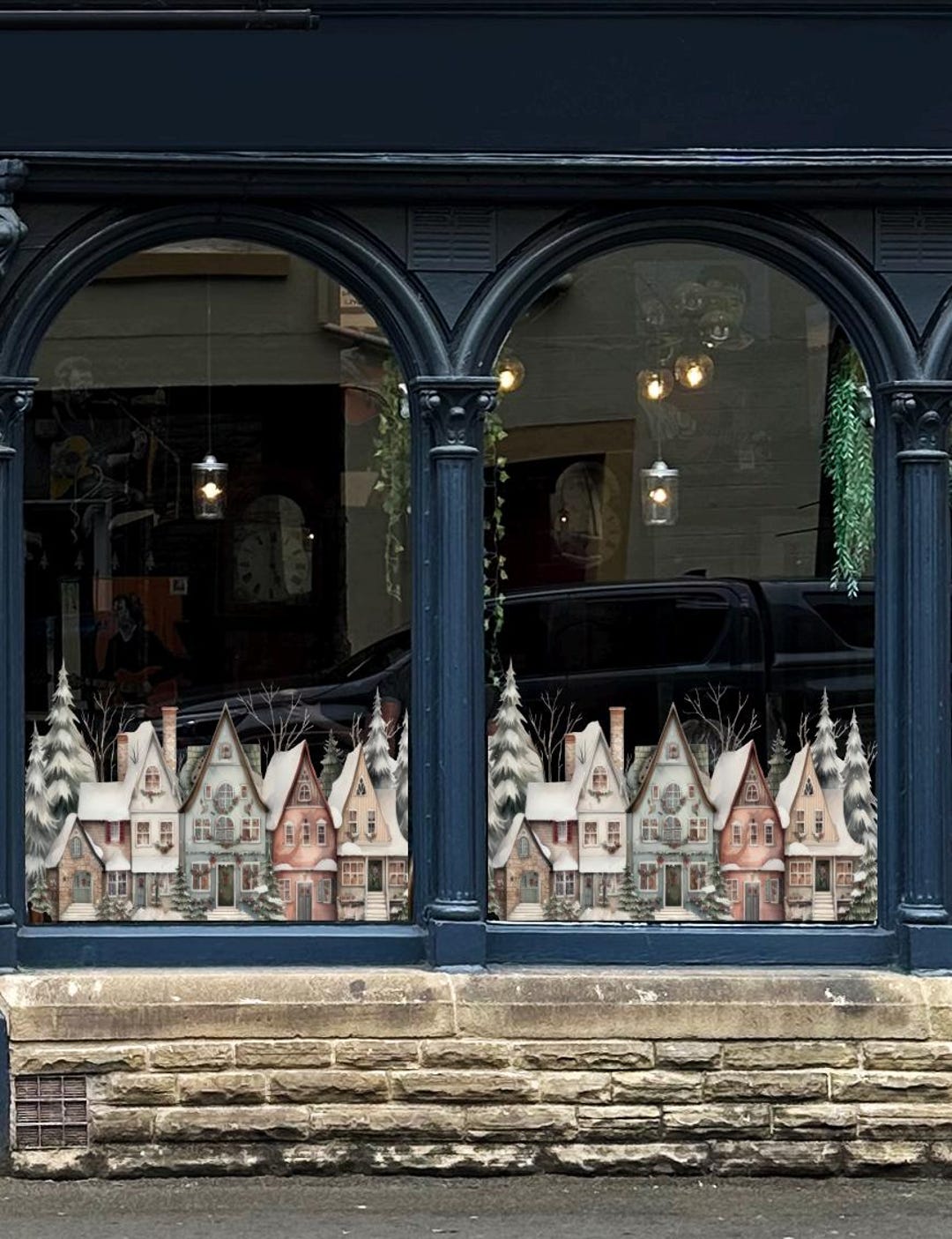 Christmas Village Shop Window Display - Double-sided Reusable Window ...