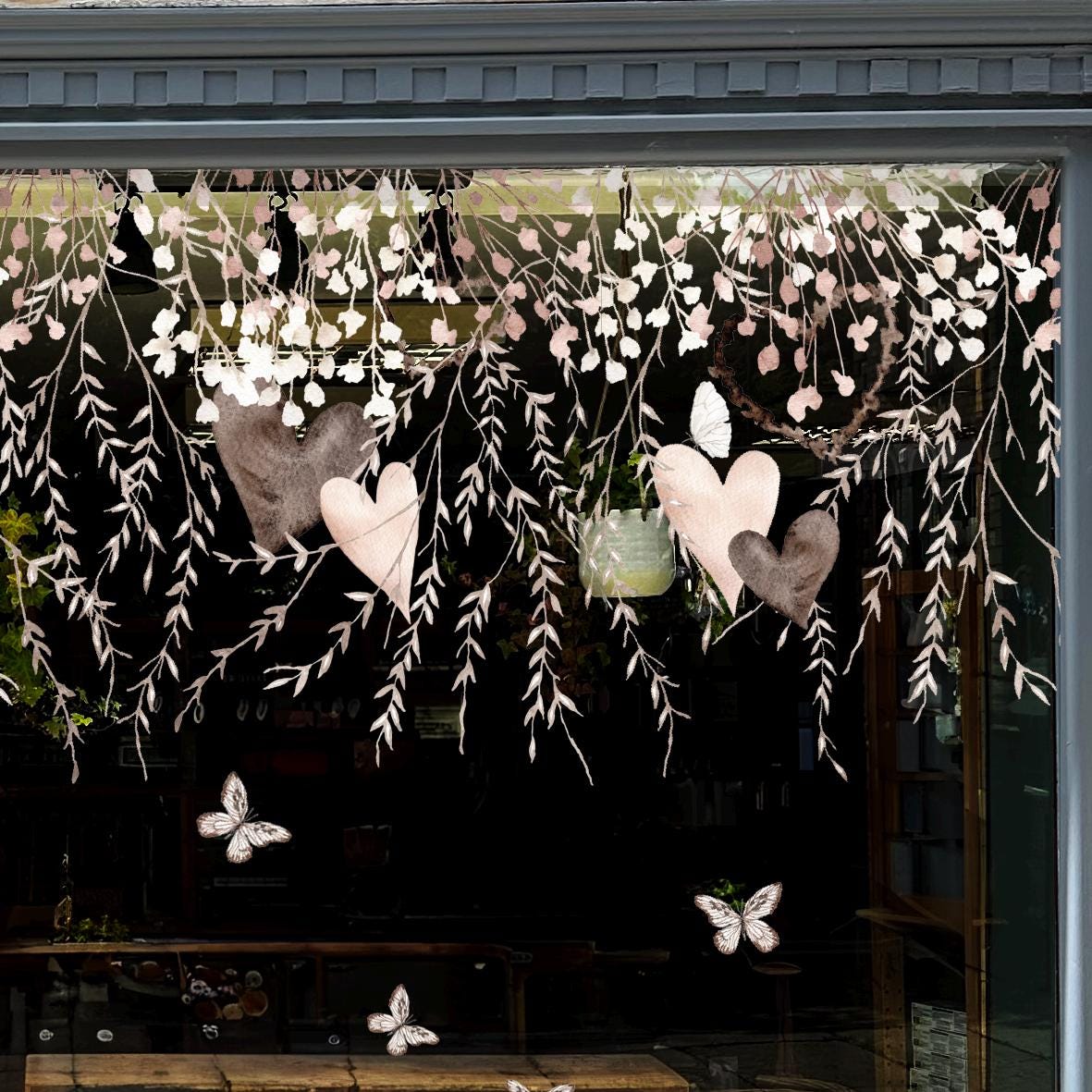 Floral Hearts Valentine Shop Window Decal Border for Retail Storefront ...