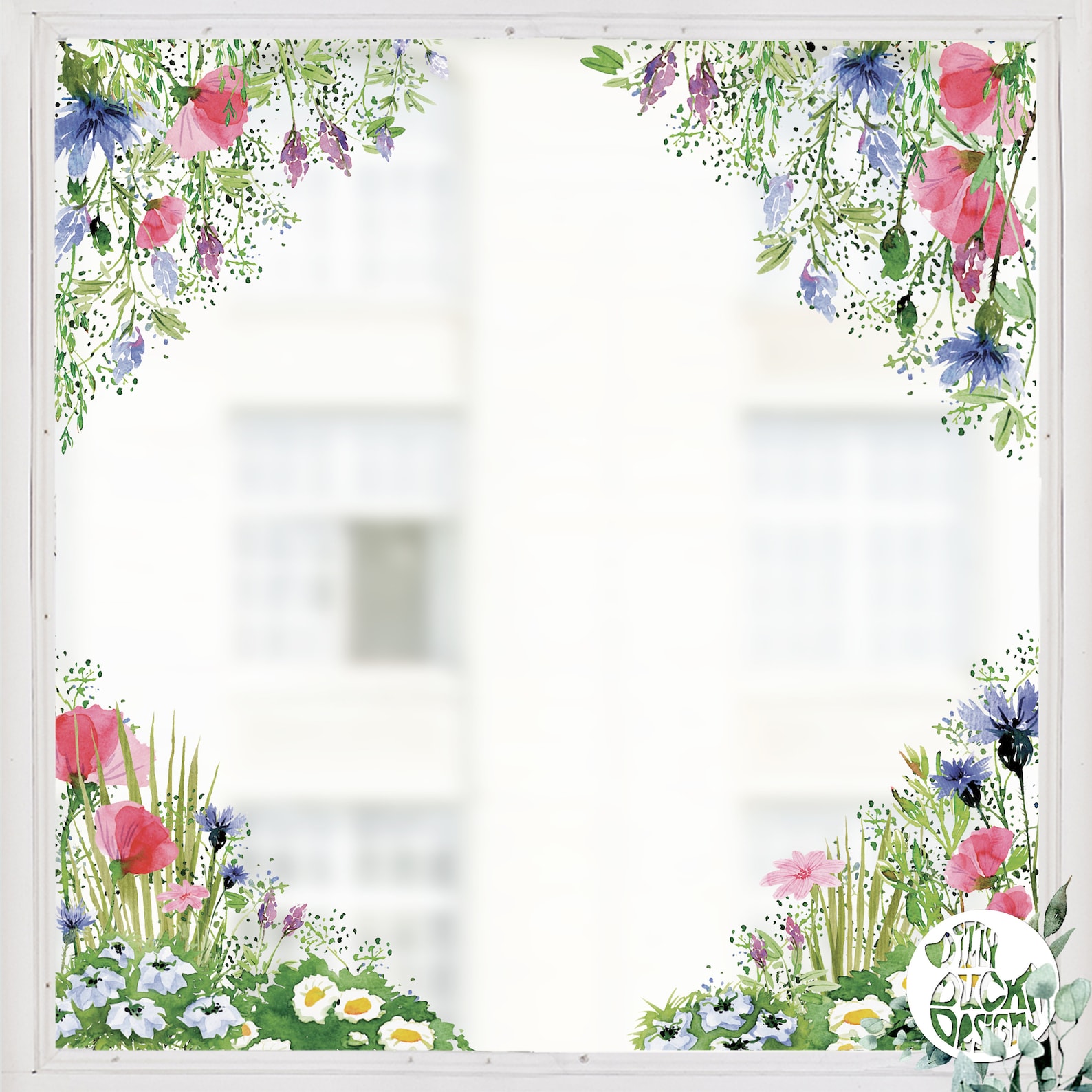 2x Meadow Flower Shop Window Decal Corners for Business Retail Café ...