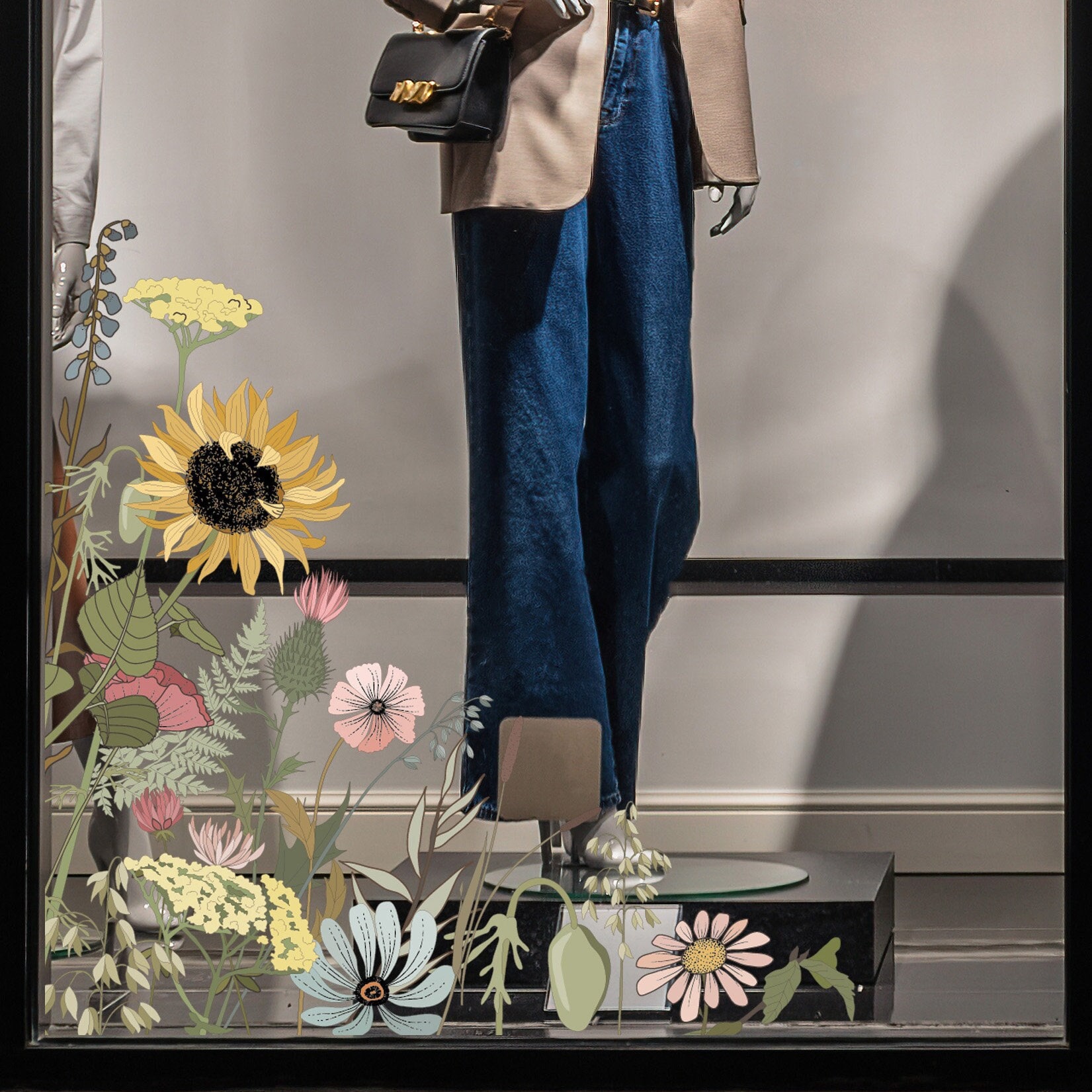 2x Retro Flower Shop Window Decal Corners for Business Retail Store ...