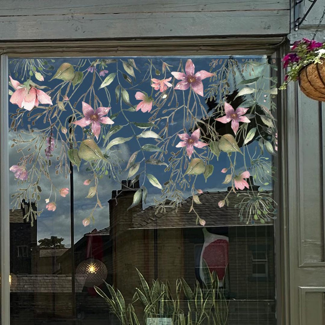 Pink Summer Flowers Shop Window Decal Border for Retail Storefront ...