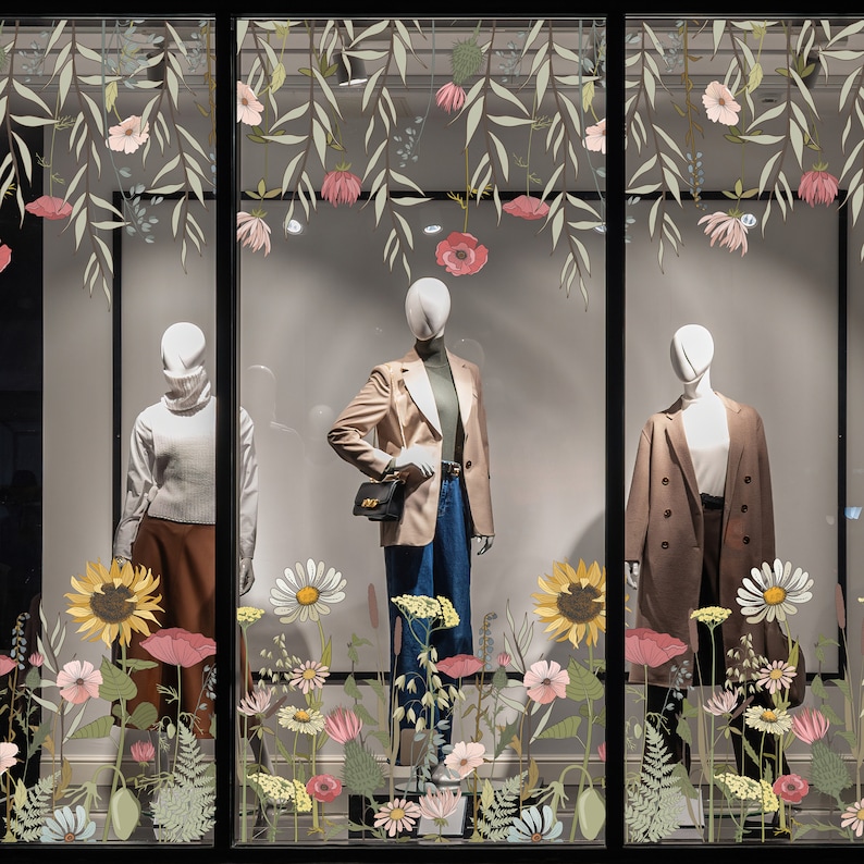 Retro Flower Shop Window Film Border Decal for Business or Retail ...