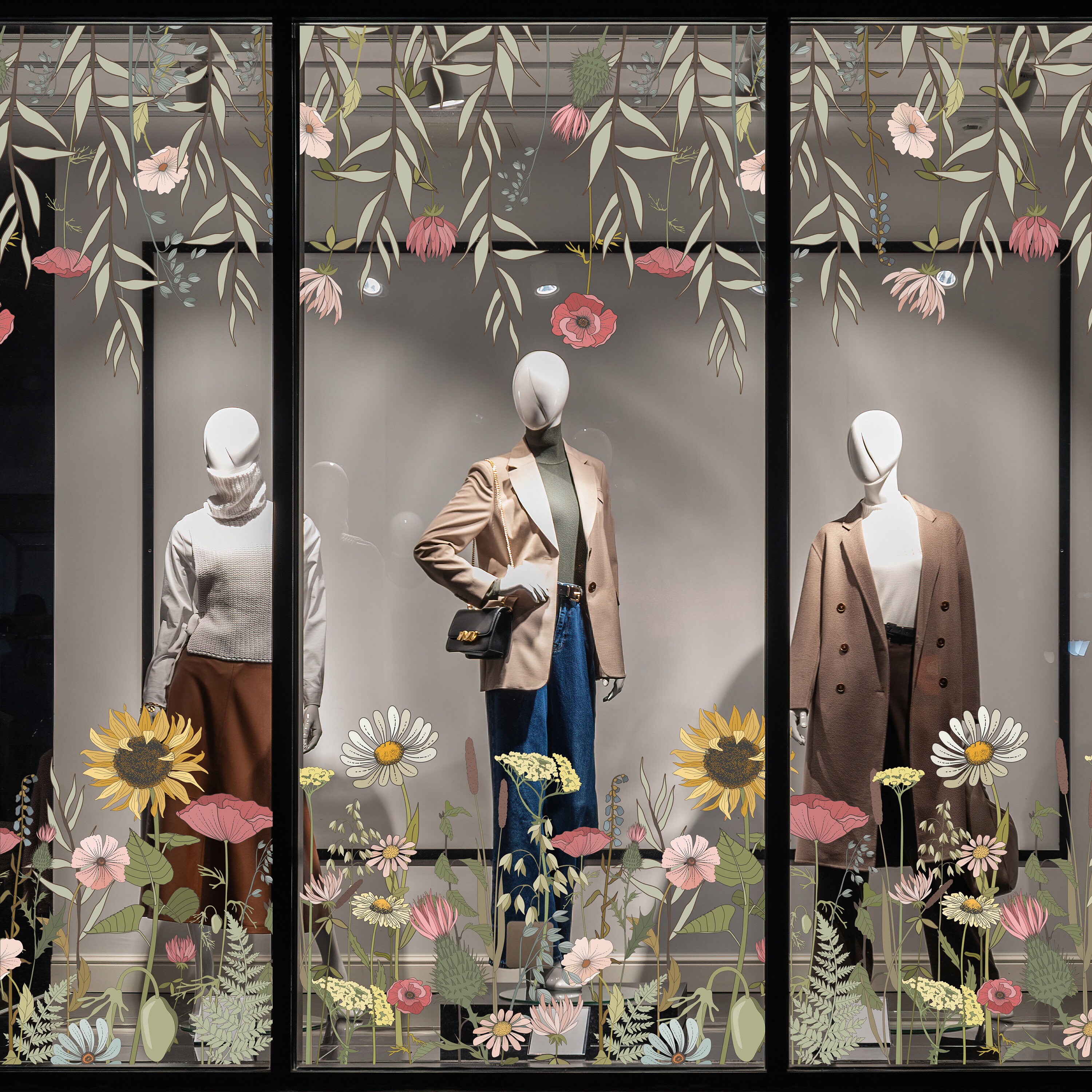 Retro Flower Shop Window Film Border Decal for Business or Retail ...