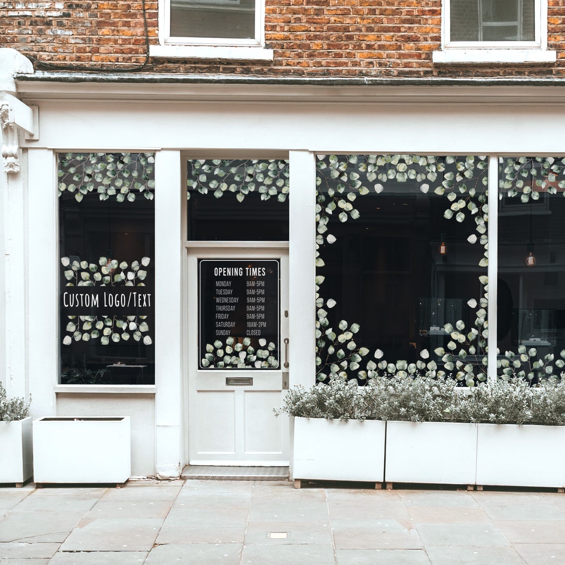 2x Shop Window Corner Decals - Eucalyptus Leaf for Shop Retail Window ...