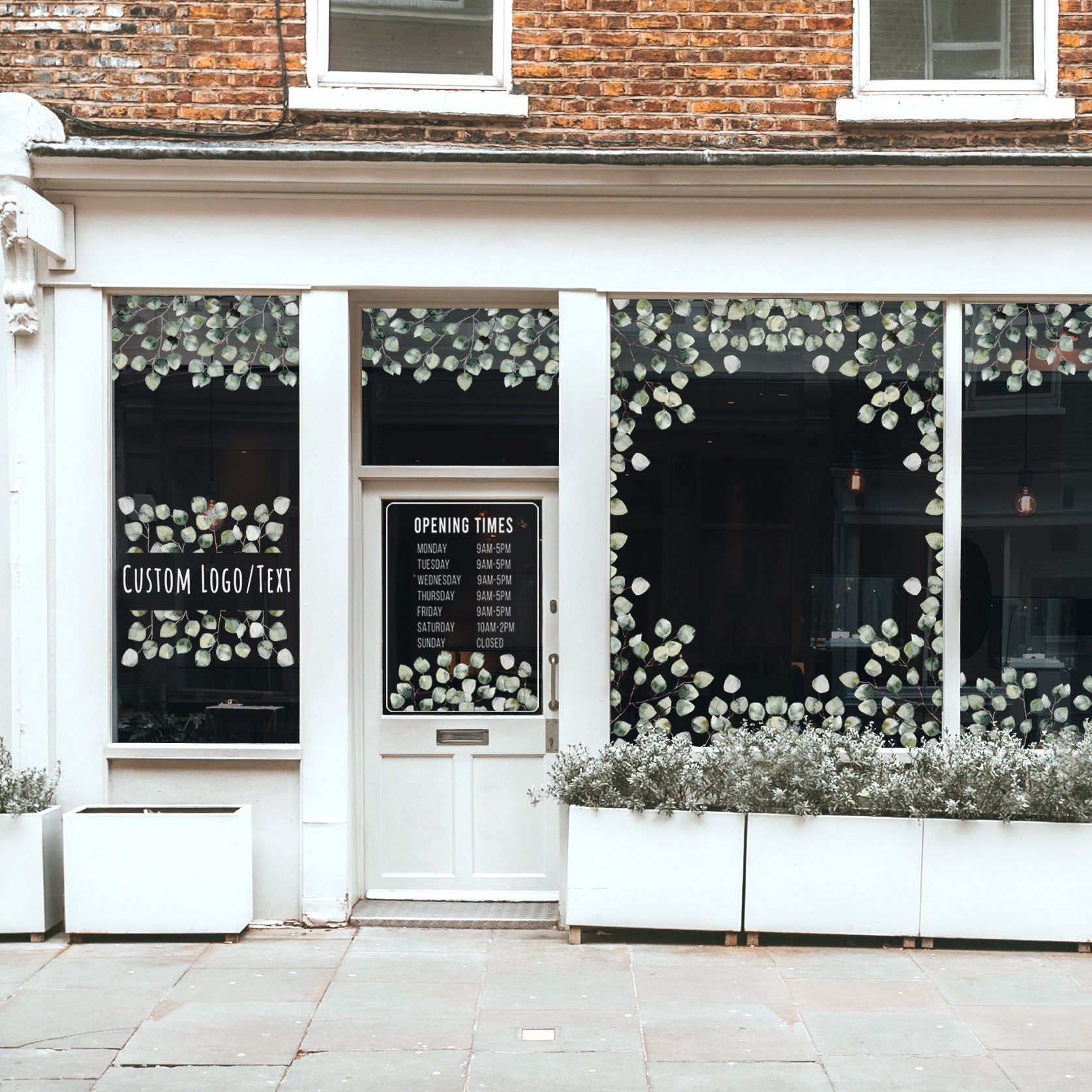 2x Shop Window Corner Decals - Eucalyptus Leaf for Shop Retail Window ...