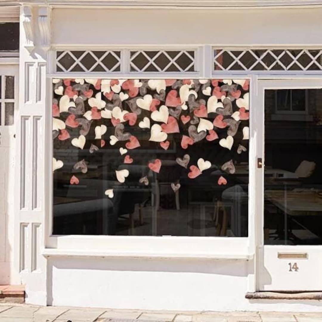 Mixed Hearts Valentine Shop Window Decal Border for Retail Storefront ...