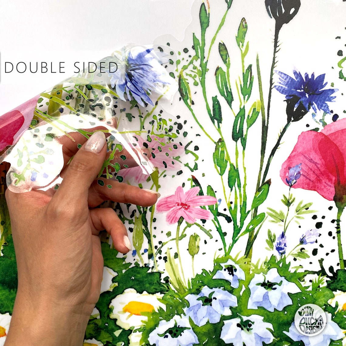 Watercolour Meadow Flower Shop Window Film Border Decal for Business or ...