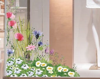 Watercolour Meadow Flower Shop Window Film Border Decal for Business or ...