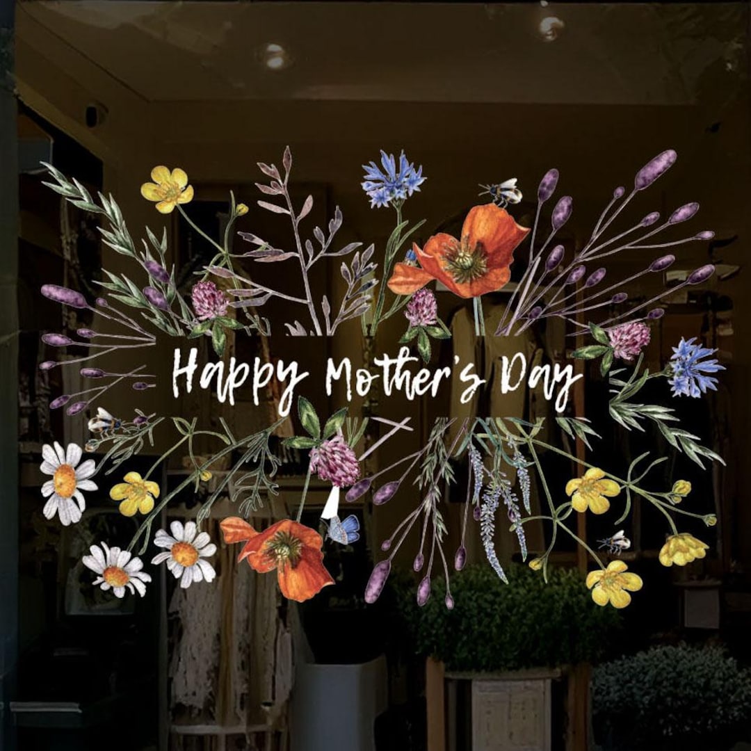 Mothers Day Shop Window Display - Botanical Meadow Floral Window Decal ...