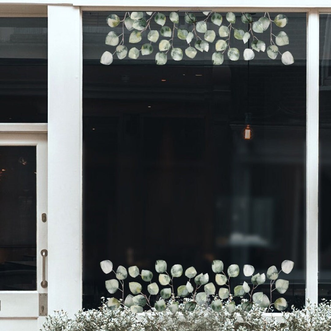 2x Eucalyptus Leaf Window Decals for Shop Retail Window Display ...