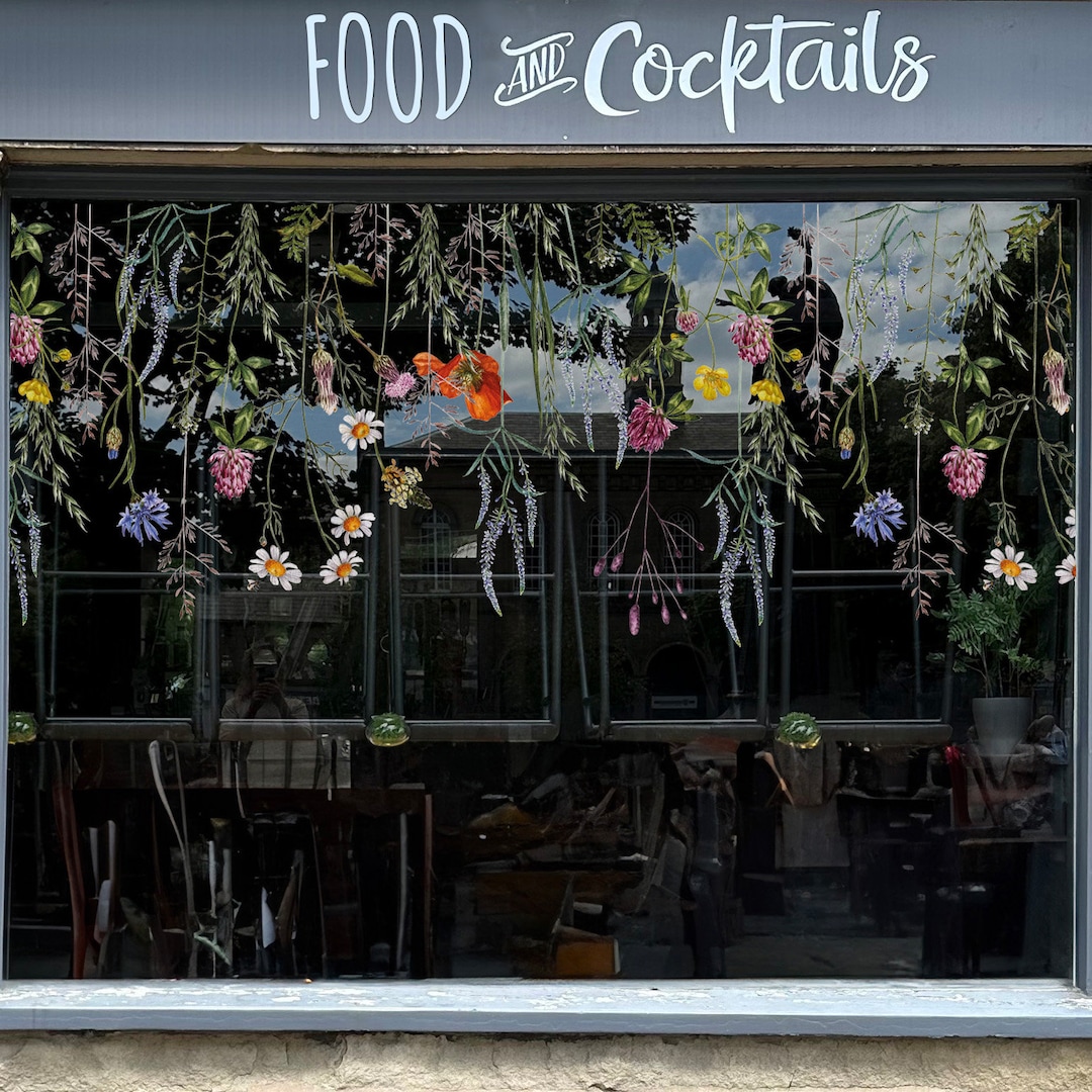 Botanical Meadow Flower Shop Window Decal Border for Retail Storefront ...