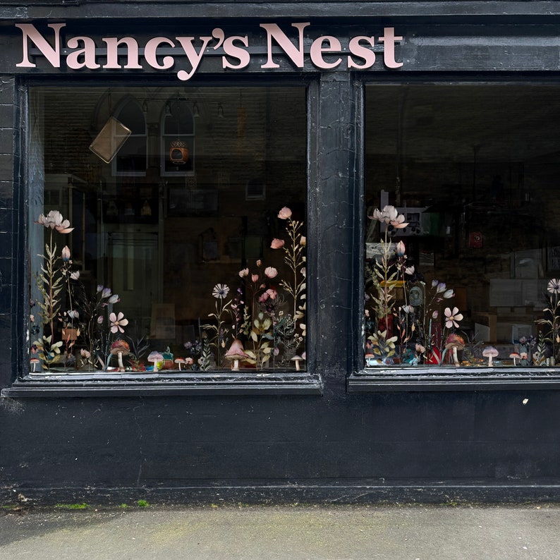 2x Floral Shop Window Stickers for Business Cafes Retail Store Display ...